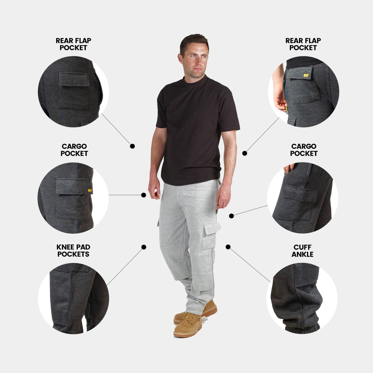 MIG Work Cargo Jogging Bottoms with Knee Pad Pockets - Site King